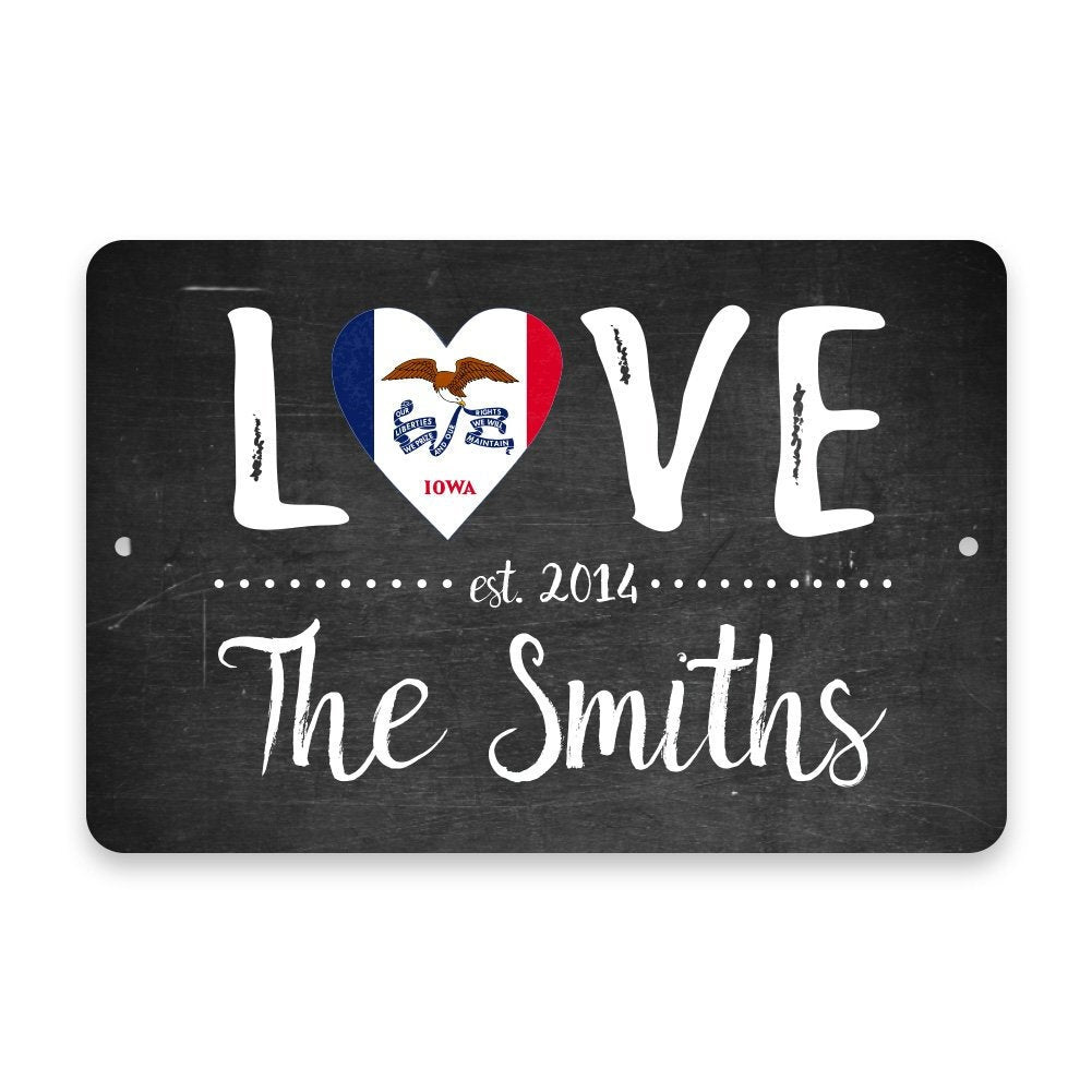 Personalized Chalkboard Iowa Love State Flag Metal Room Sign with Fami ...