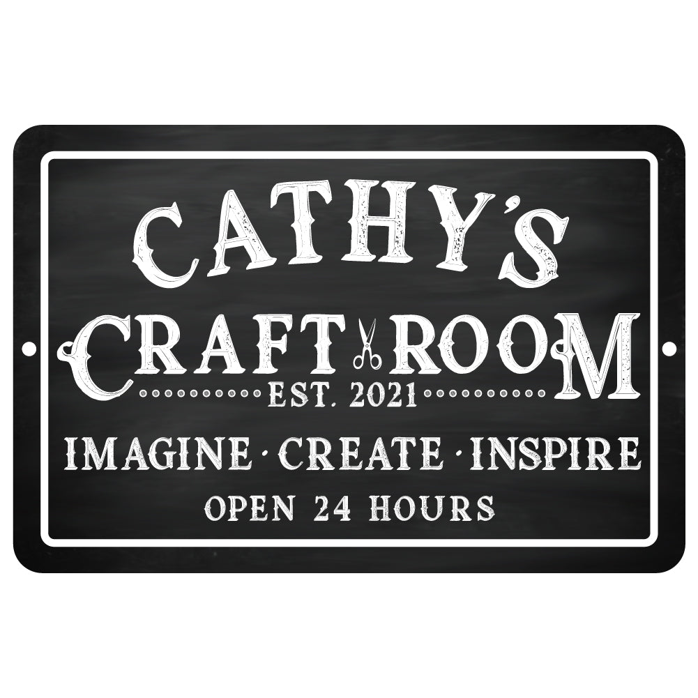 Personalized Craft Room Chalkboard Look Metal Room Sign – PatternPop