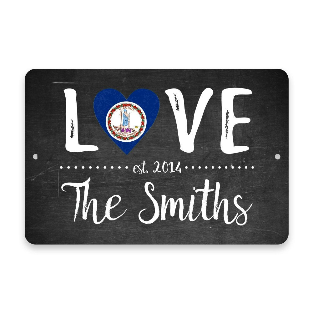 Personalized Chalkboard Virginia Love State Flag Metal Room Sign with ...