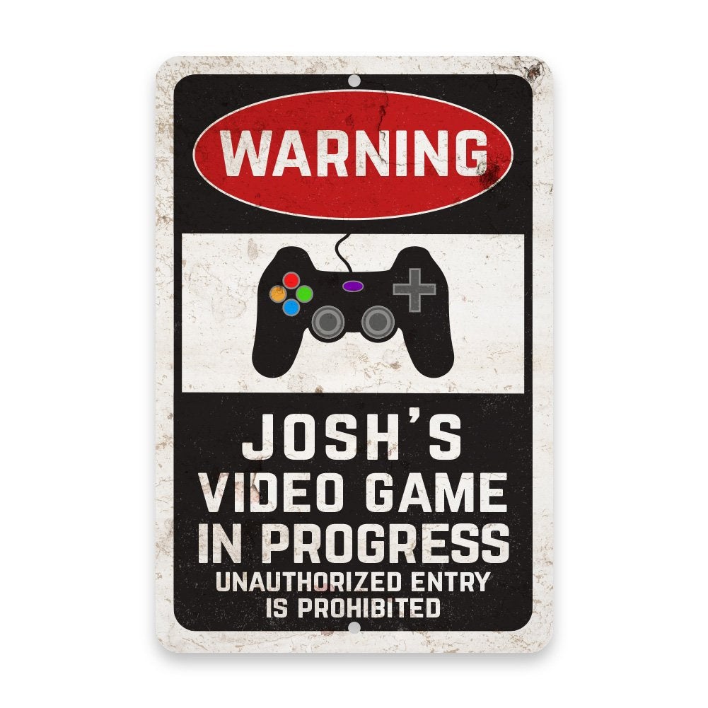 Personalized Warning Video Game Metal Room Sign – PatternPop