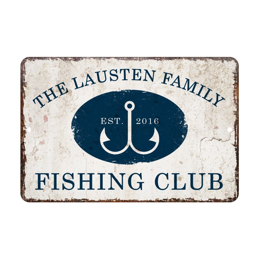Personalized Vintage Distressed Look Fishing Club Metal Room Sign ...