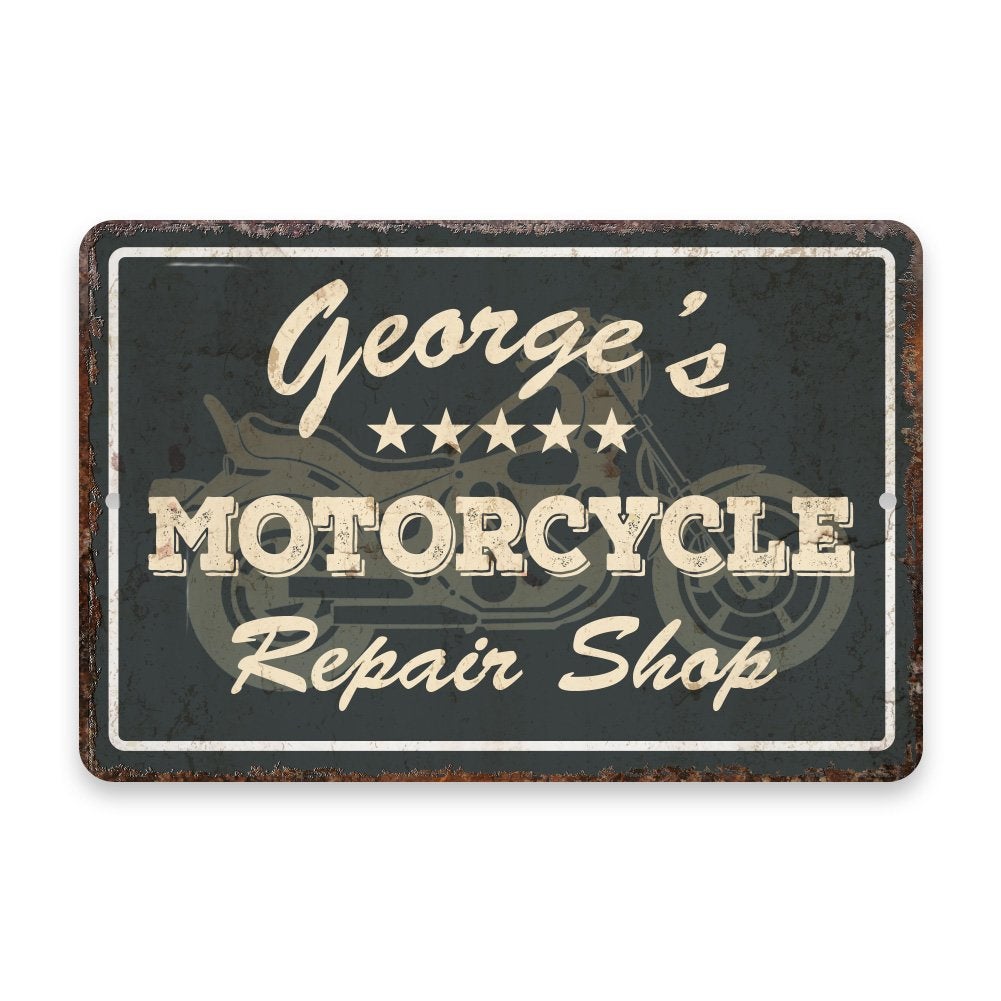 Vintage Distressed Motorcycle Repair Shop Metal Room Sign – PatternPop